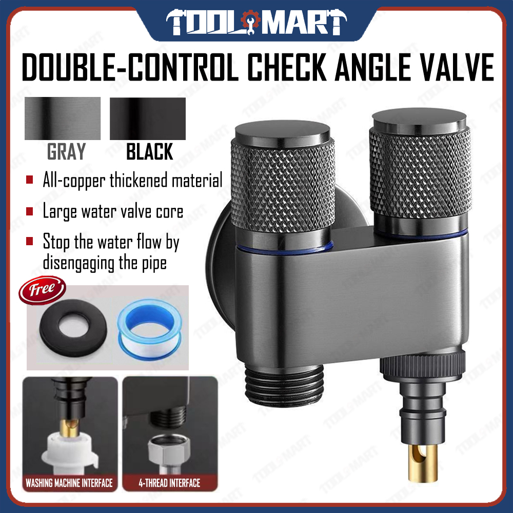 Dual Control Two Way Stop Angle Valve Bathroom toilet Washing machine ...