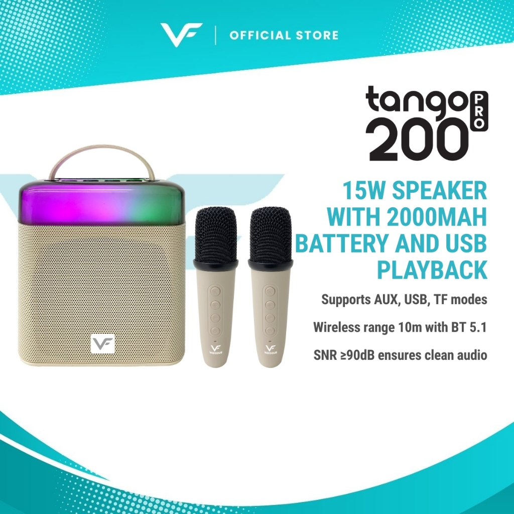 Vinnfier VF Tango 200 PRO WM Mini 2 mic Portable Karaoke bluetooth speaker Color LED Lights 15W ...