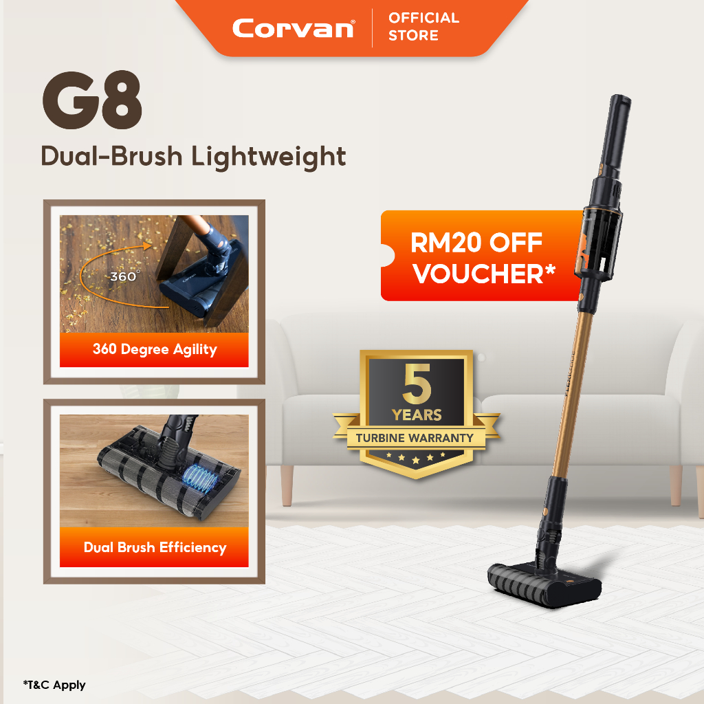 Corvan G8 Slim Cordless Vacuum Cleaner | Double-Brush| 360° super ...