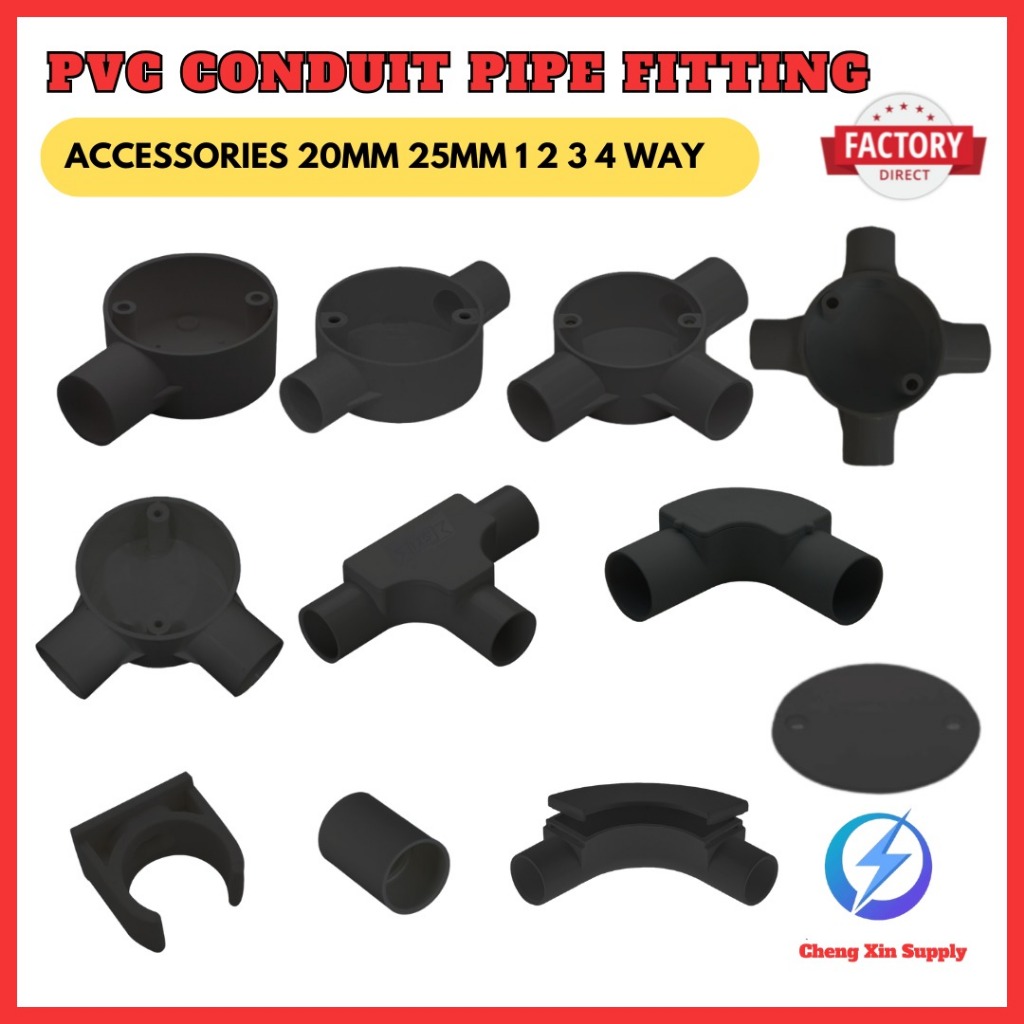 (BLACK)PVC Conduit Pipe Fitting Accessories 20mm 25mm 1 2 3 4 Way Box ...