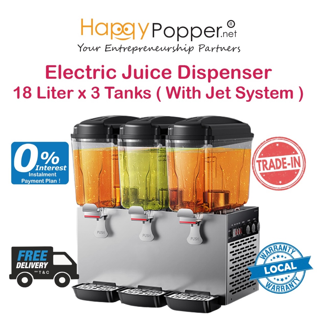 HAPPYPOPPER Commercial Jet System Juice Dispenser 18 Liter x 3 Tank ...