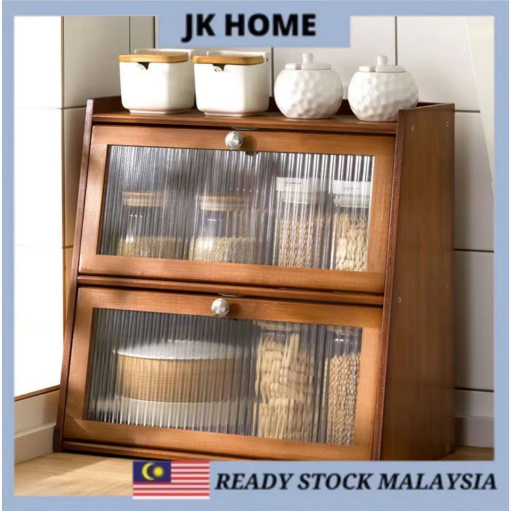JK Home Minimalist Muji Nordic Bamboo Cabinet Kitchen Pantry Countertop ...