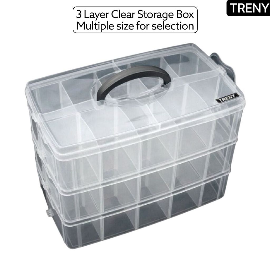 3 Layer Clear Plastic Box Organizer Storage Case Container With ...