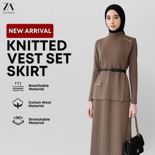 ZOE ARISAH Zeyana Knitted Vest Set With Skirt Baju Smart Casual Suit ...