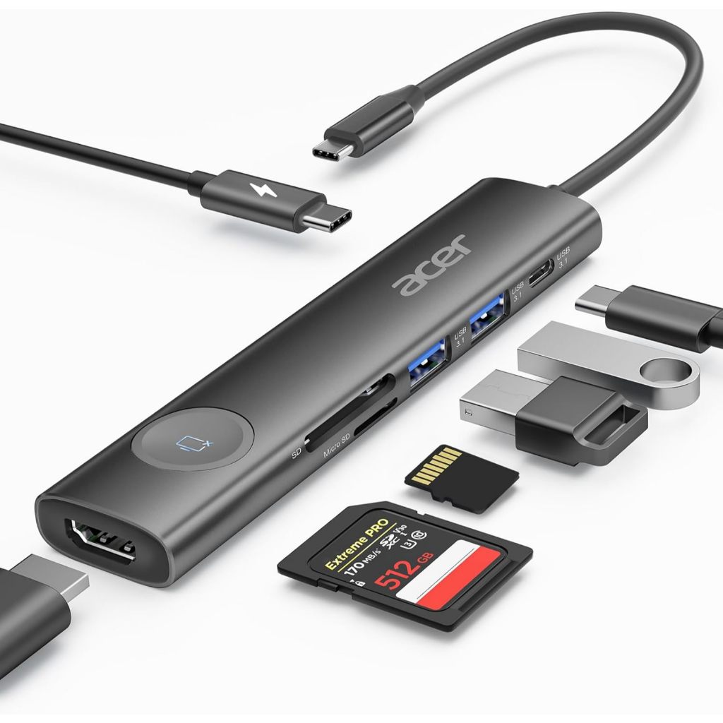 Acer USB C Hub Multiport Adapter With Screen Off Button 4K HDMI 100W PD ...