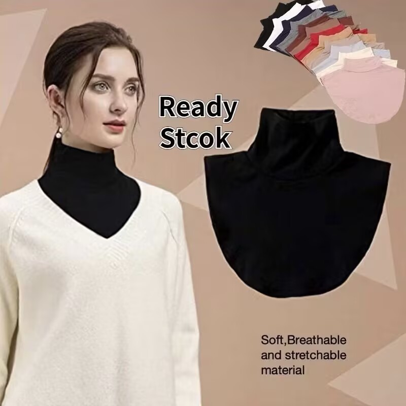 YLEM Modal Cotton Fake Collar Plain Turtle Neck Detachable Women Half ...