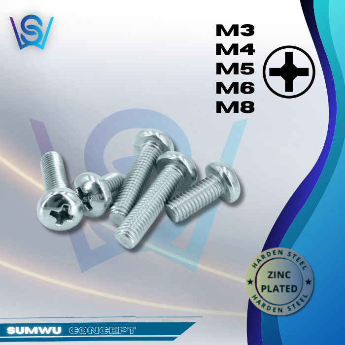 M3 M4 M5 M6 M8 Phillips Pan Head Screw JIS | Zinc GI Plating | Phillips ...