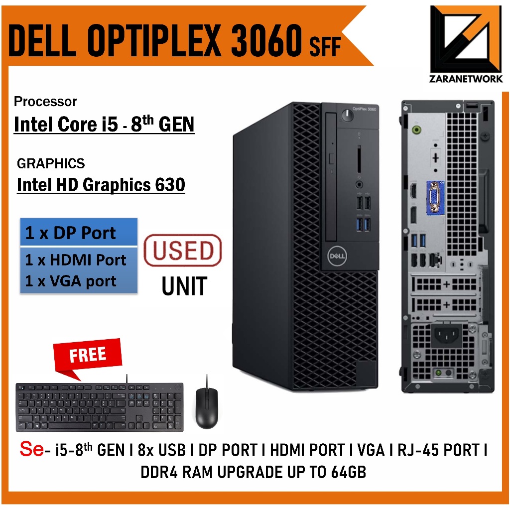 DELL OPTIPLEX 3060 SFF PC/DESKTOP CORE i5-8th GEN UPTO 64GB RAM / 1TB ...