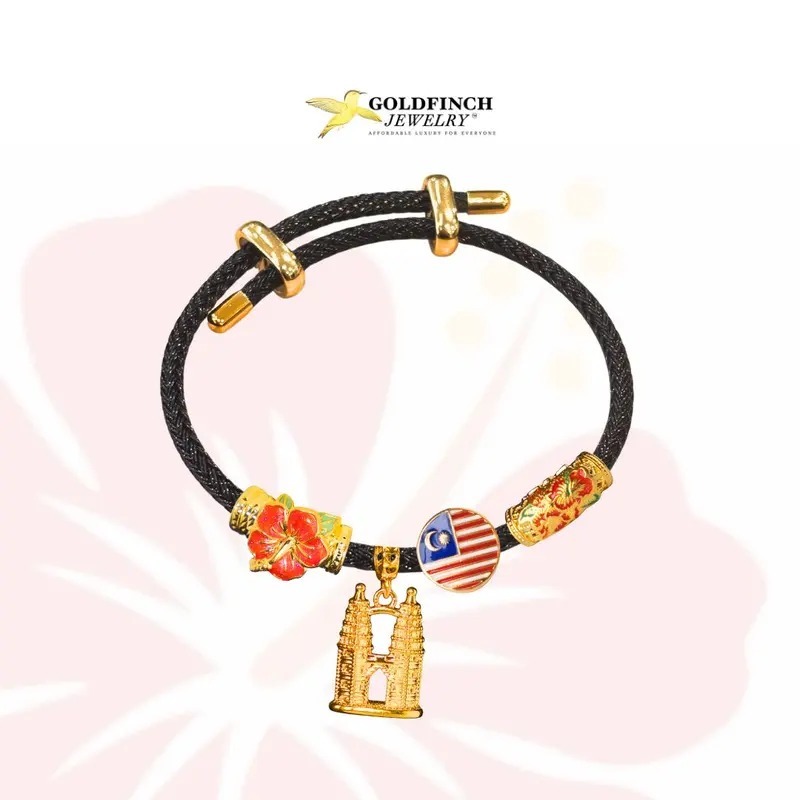 GOLDFINCH 916 Charm Set Edisi Terhad Emas 916/22K Jalur Gemilang/Bunga ...