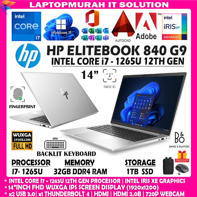 HP ELITEBOOK & PROBOOK / X360 830 G8 / 840 G9 / 840 G8 / 840 G7 / 630 G8 / CORE I7-12TH GEN ...
