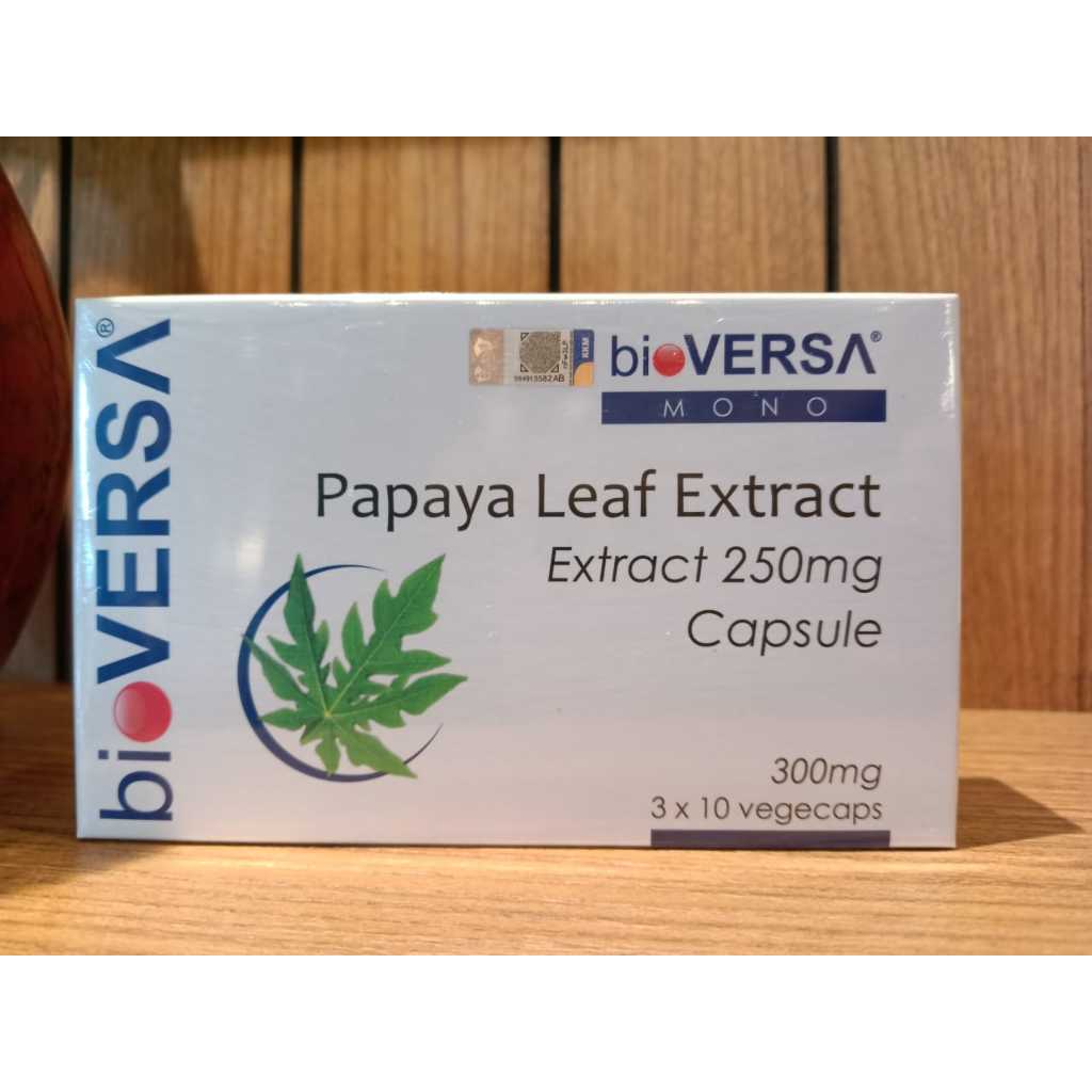 NEW PACKAGING!!! BIOVERSA PAPAYA LEAF VEGECAPS 300MG 30S(3X10 VEGECAPS ...