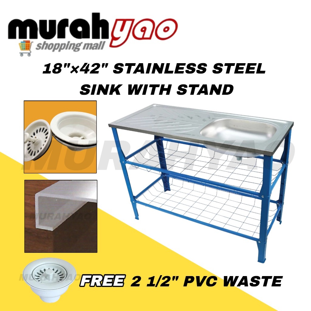 18" x 42" Stainless Steel Kitchen Sink with Stand Basin Sink/Sinki ...