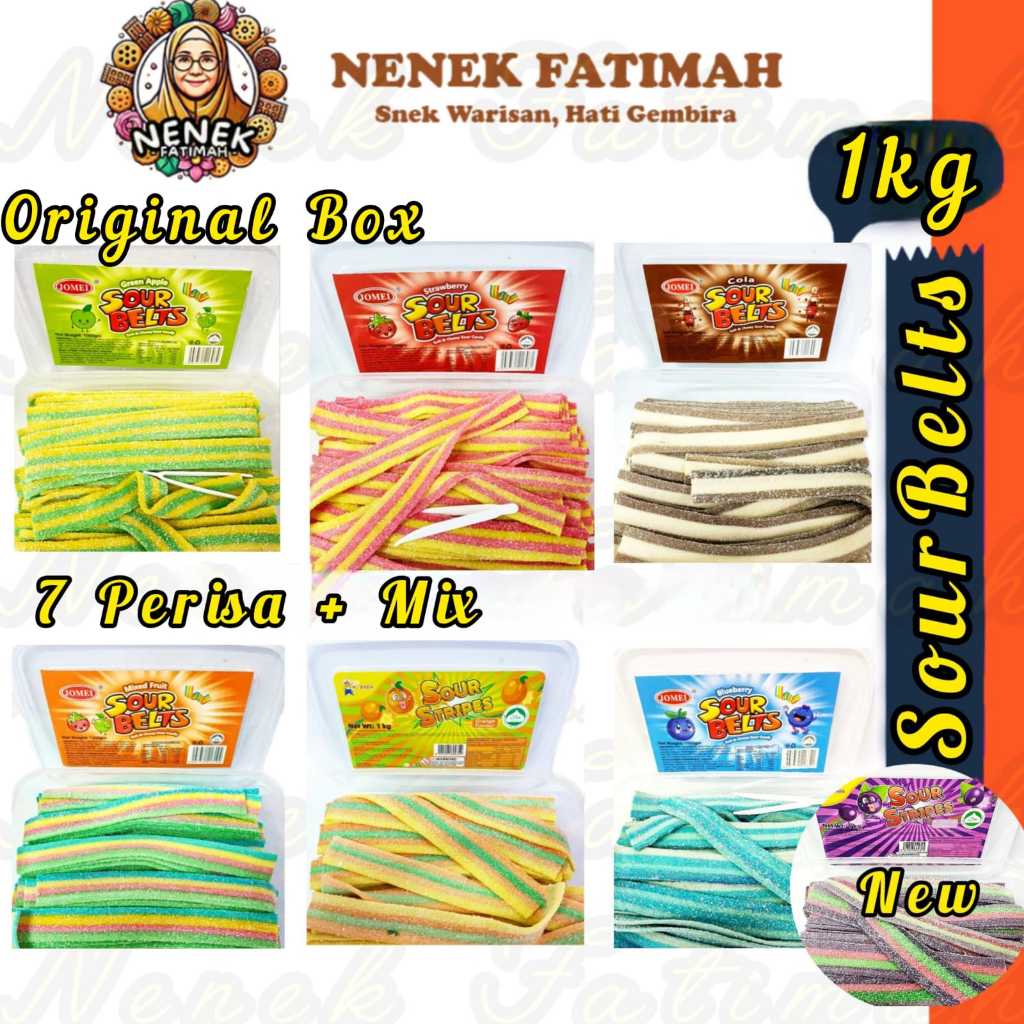 1kg/Box Sour Belt Soft & Chewy Sour Candy 7 Flavours Original Box/ Gula ...