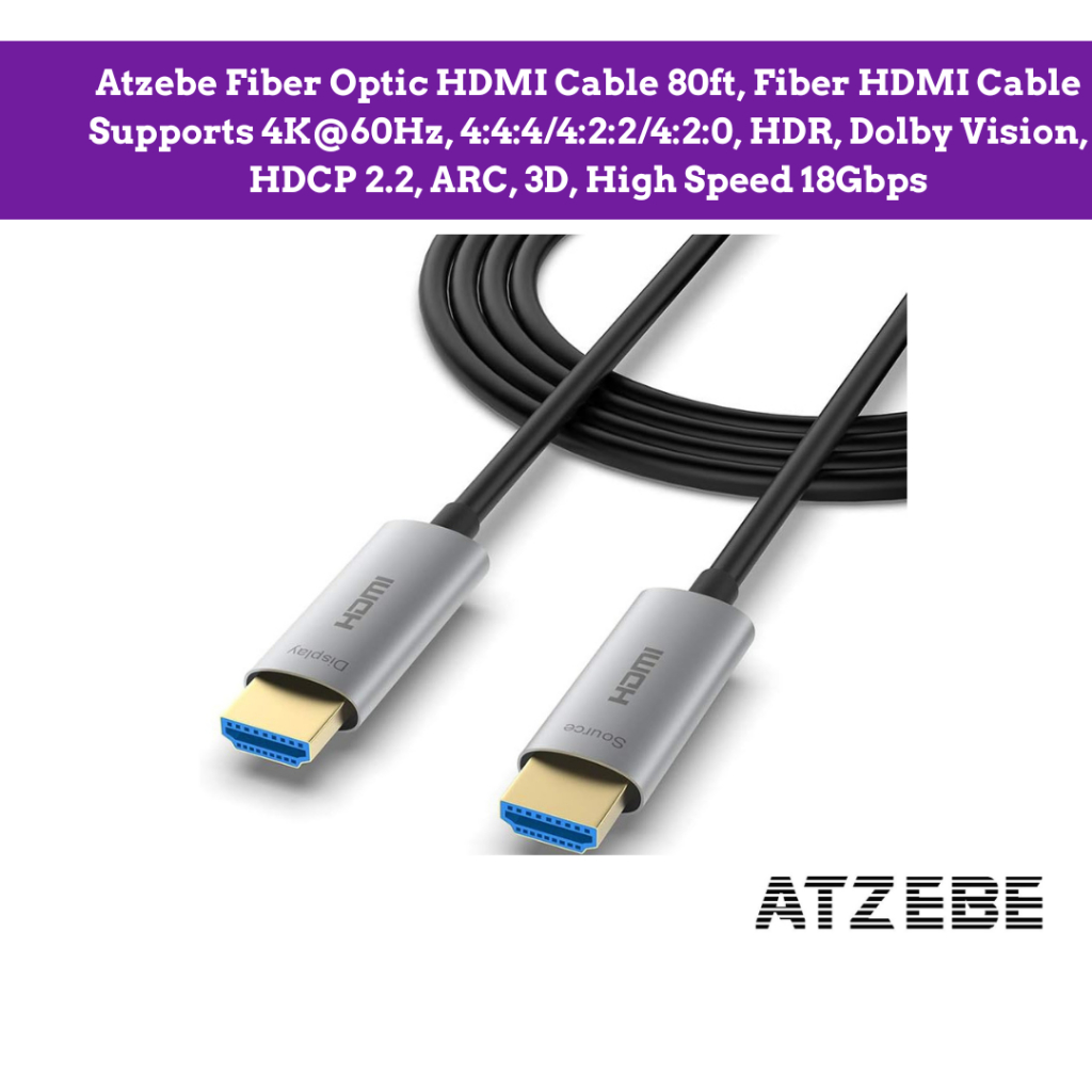 Atzebe Fiber Optic HDMI Cable 80ft, Fiber HDMI Cable Supports 4K | Shopee Malaysia
