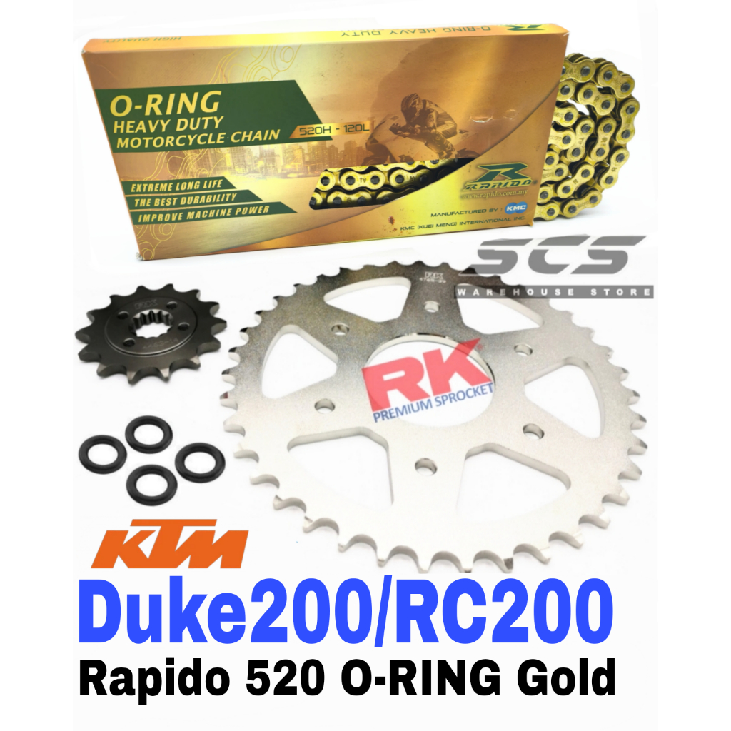 RAPIDO Sprocket Set KTM Duke 200 / RC200 6 Hole 520 O-Ring Black Gold ...