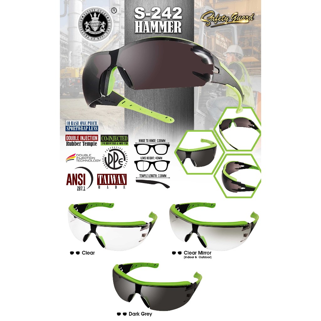 Sport & Industrial Safety Sunglasses S-242 Hammer Dual-Injected Brow ...