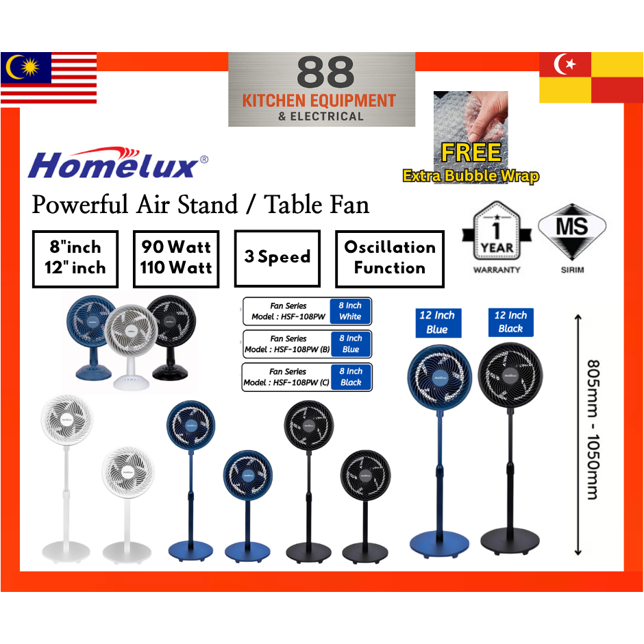 Homelux 8''12" Stand Fan Table Fan Kipas Berdiri Kipas Meja Strong Wind ...