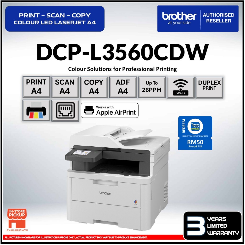 Brother DCP-L3560CDW A4 3-in-1 Wireless Color LED Laser Printer – Auto ...
