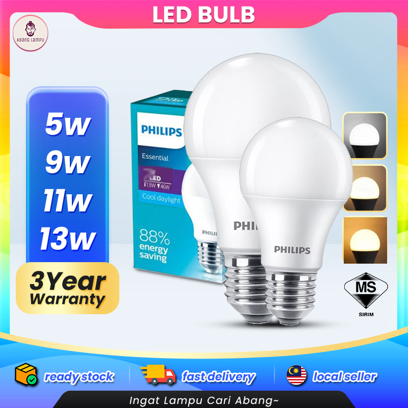 🔥HOT🔥Philips 5w/9w/11w/13w Essential E27 LED Bulb Mentol Lampu LED ...