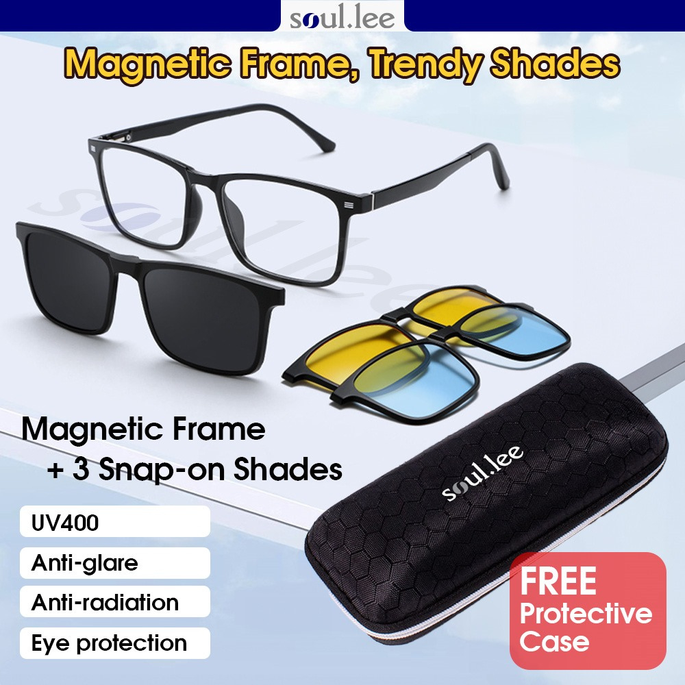Magnetic Frame 3 Snap-on Shades UV Inter-change Sunglass Lens for ...