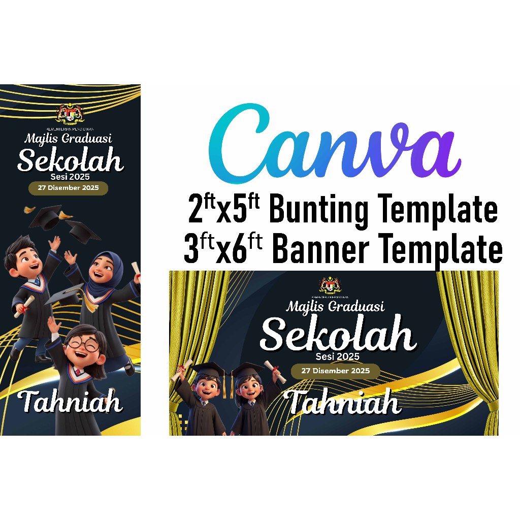 Canva Graduation Banner & Bunting Combo – Editable Template (3x6 Banner ...