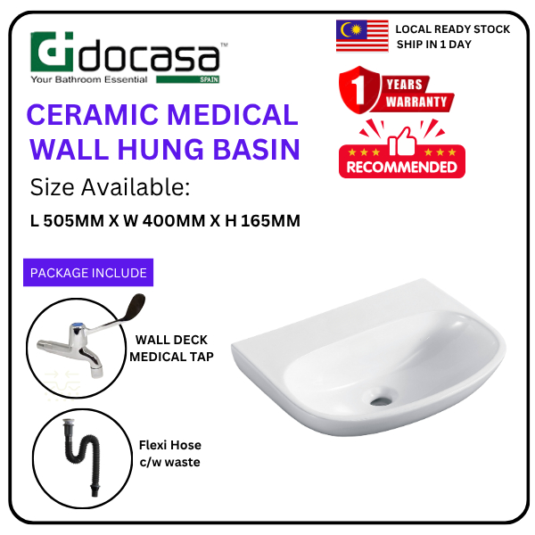 DOCASA 500mm B520 Ceramic White Medical Wall Hung Basin Without Tap ...