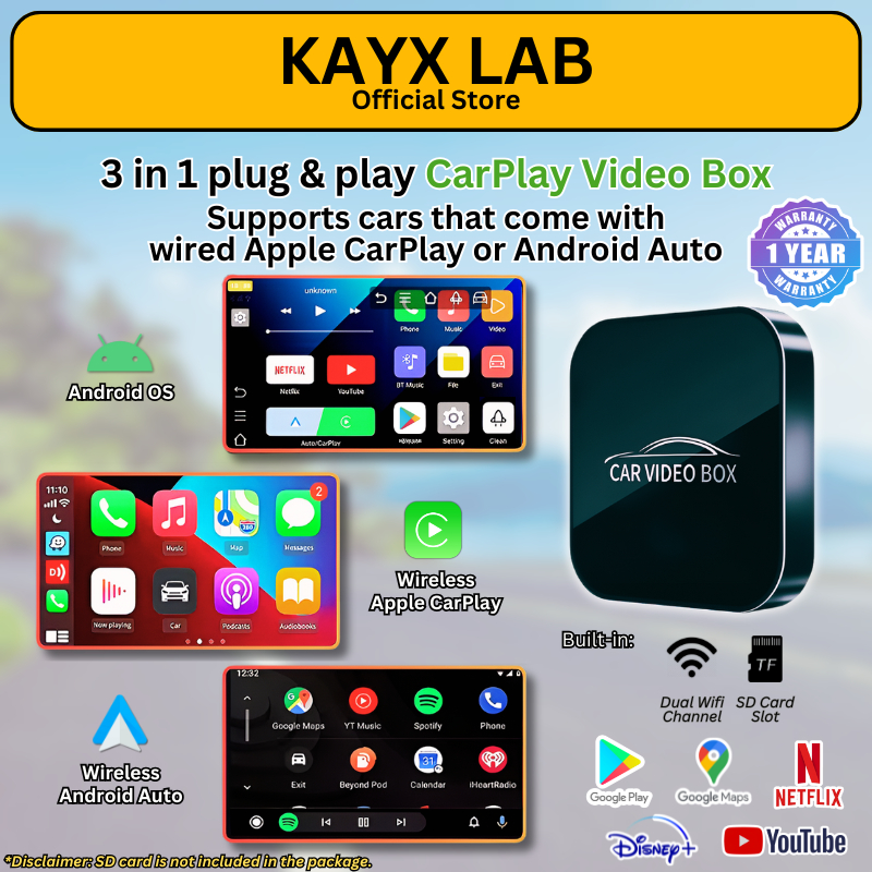 [KAYX LAB] CarPlay Video Box Dual Wifi Android 12 (2GB RAM 16GB Storage ...