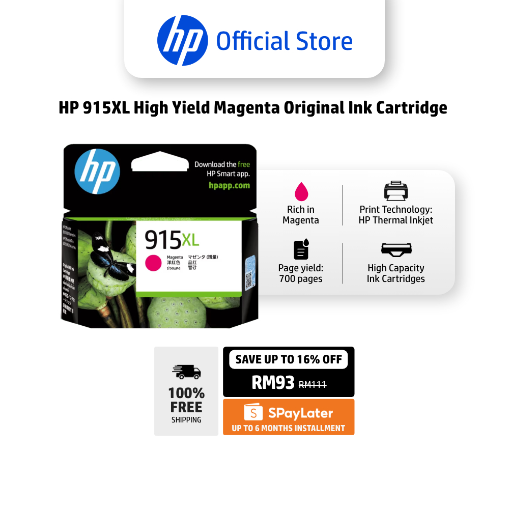 HP 915XL High Yield Magenta Original Ink Cartridge / Compatible to HP ...