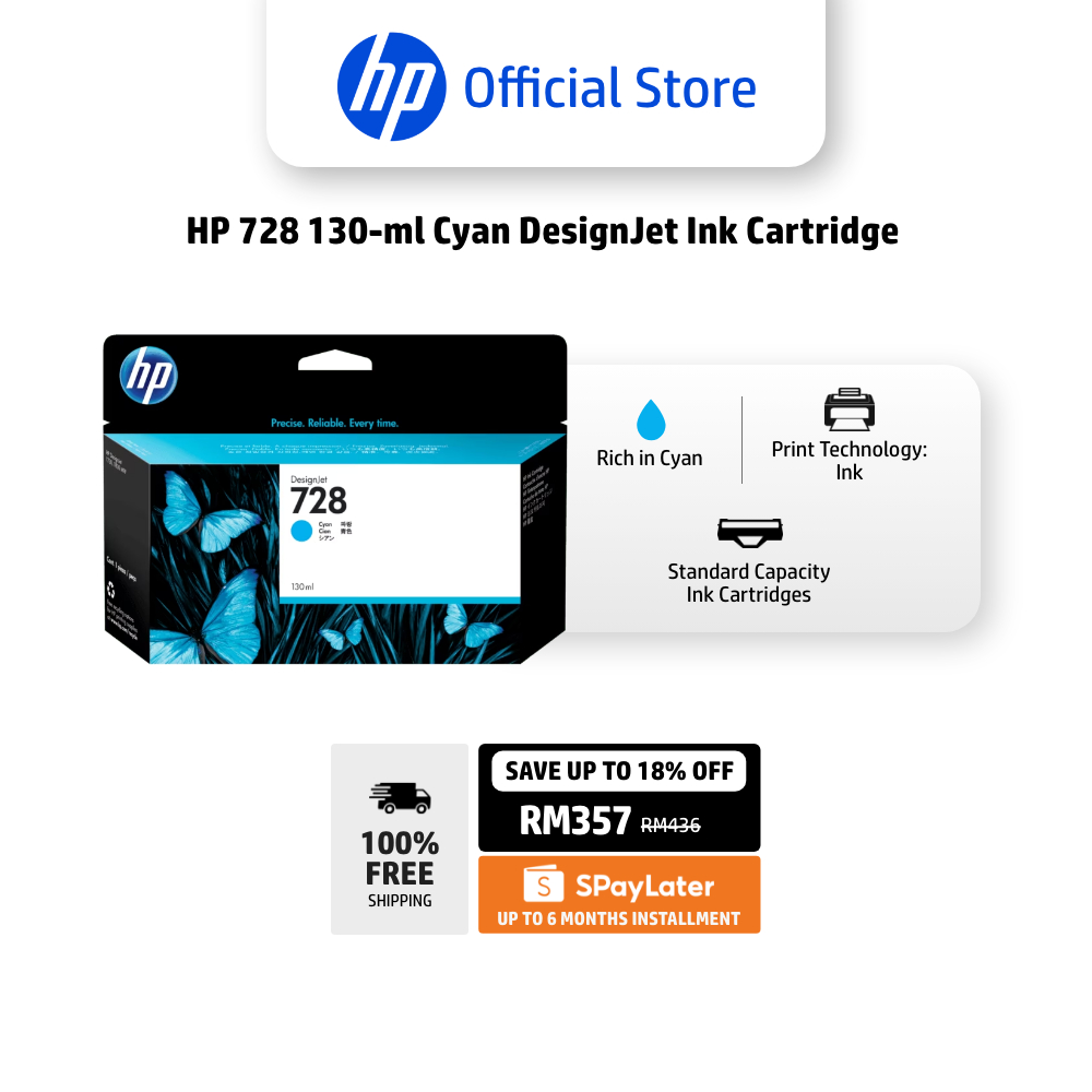 HP Original 728 Cyan Ink Cartridge (F9J67A, 130ml) | Compatible with ...