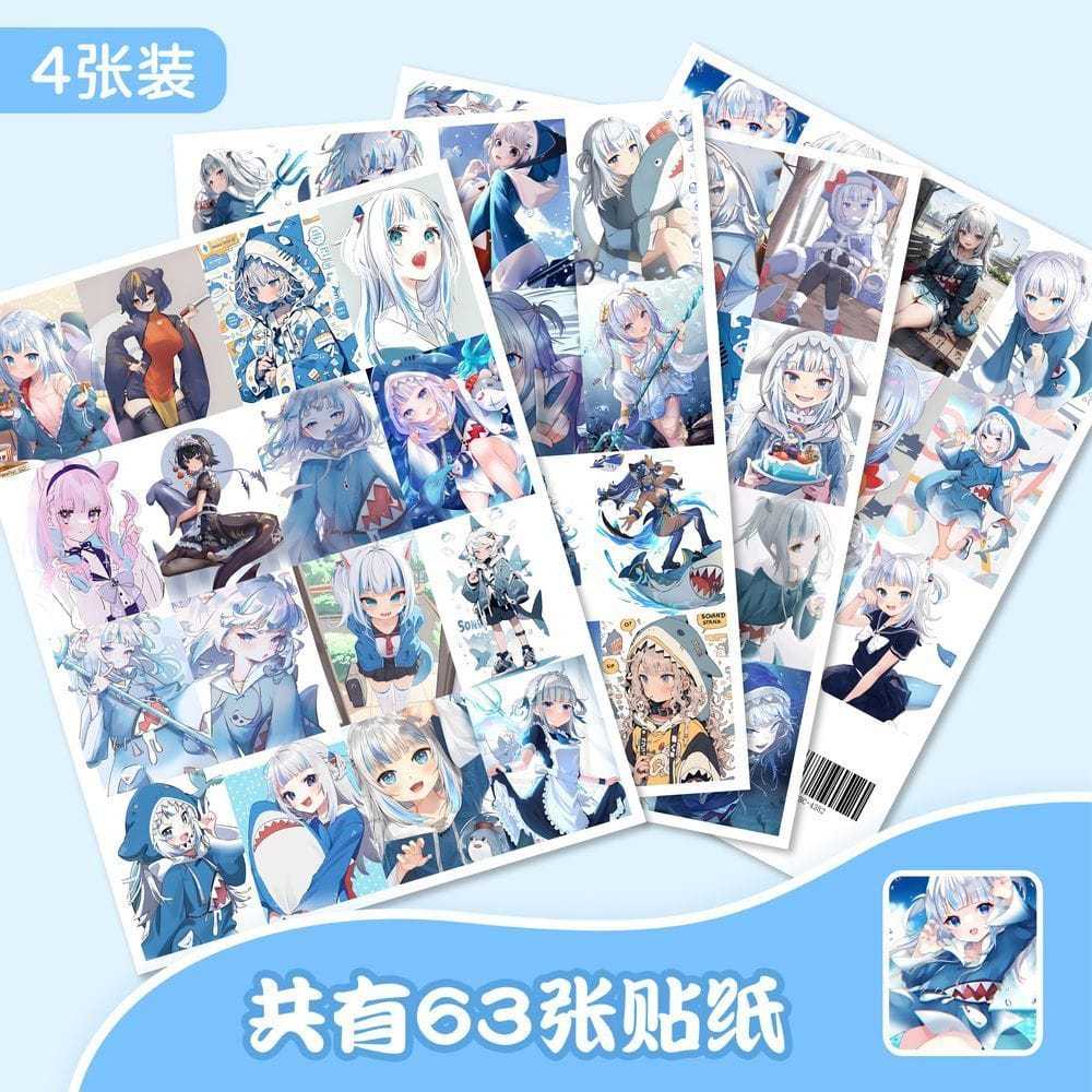 63pcs Hololive Vtuber Gawr Gura Anime Mixed Stickers Set Anime Pelekat ...