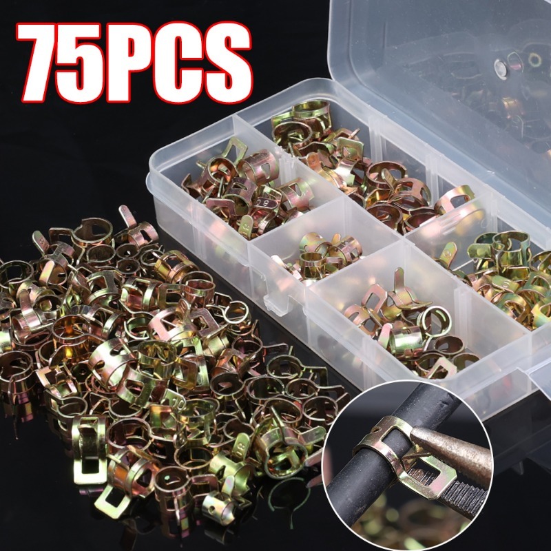 Hose Clip 75Pcs 6/7/8/9/10mm Vacuum Spring Fuel Oil Water CPU Hose Clip ...