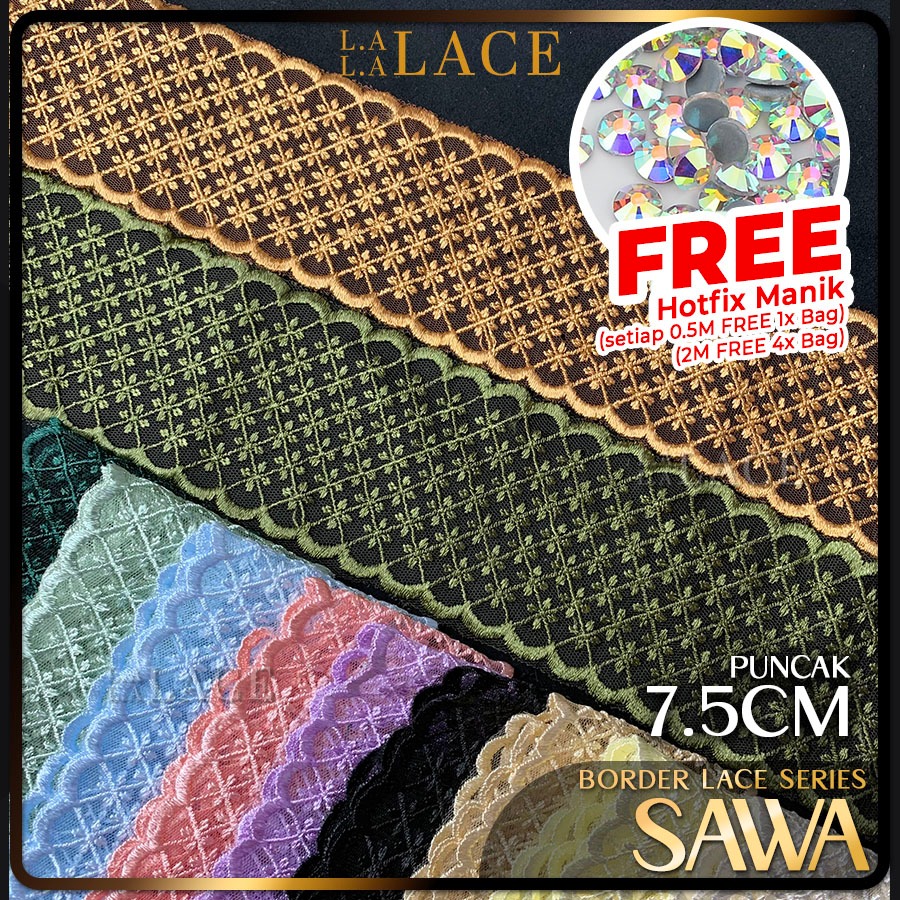 Border Lace Sawa [FREE MANIK EACH 0.5M] Lace Petak Lengan Renda Border ...