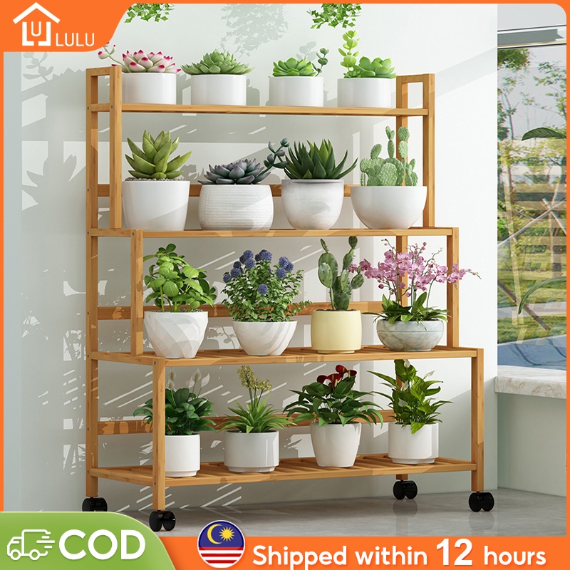 LULU Rak Pasu Bunga Outdoor With Wheel Flower Rack Bamboo Plant Stand ...
