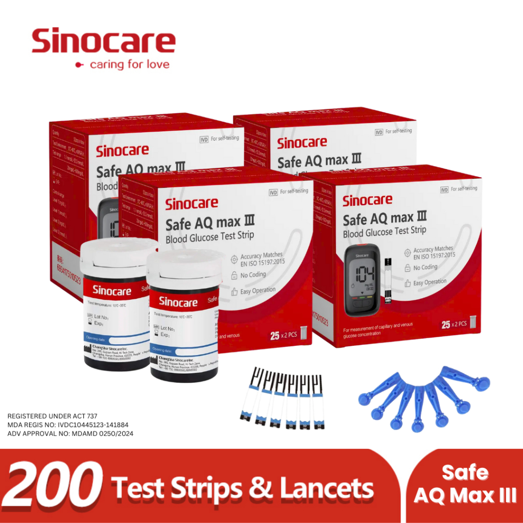 Sinocare Safe AQ Max III Blood Glucose Test Strip (200 Pcs) | Shopee ...