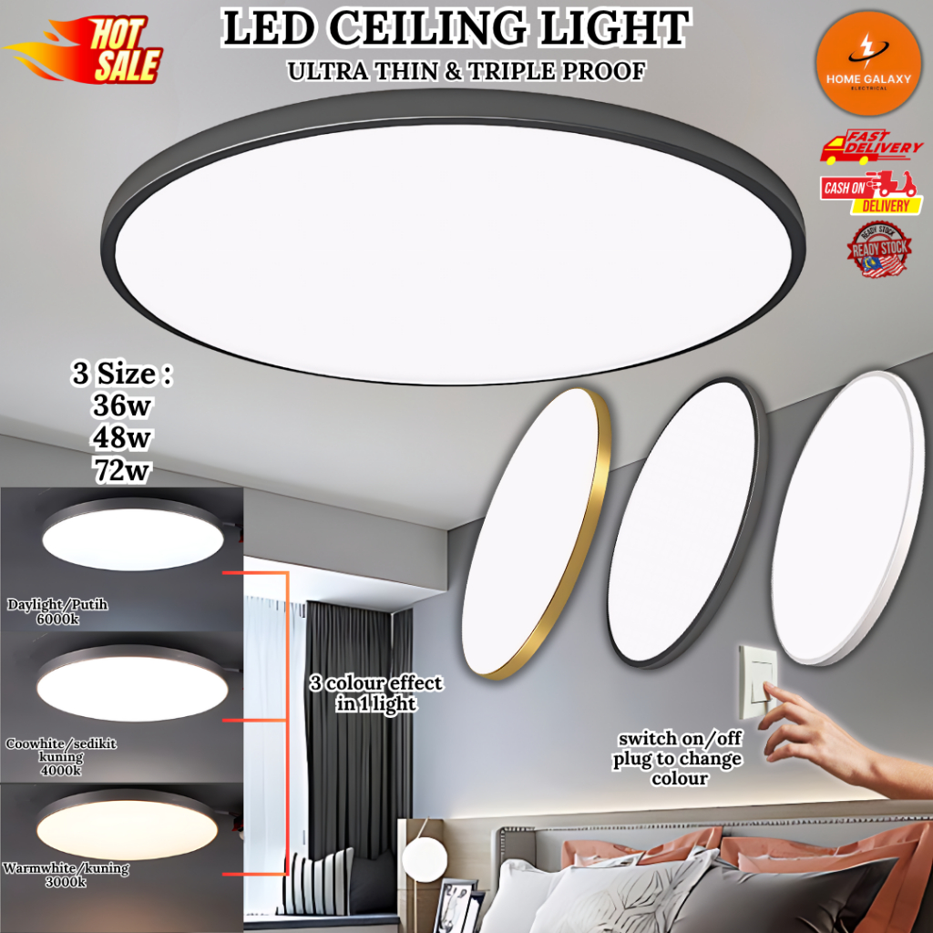 LED Ceiling Light 3 Colour Change Ceiling lamp 96W 72W 48W 36W ...