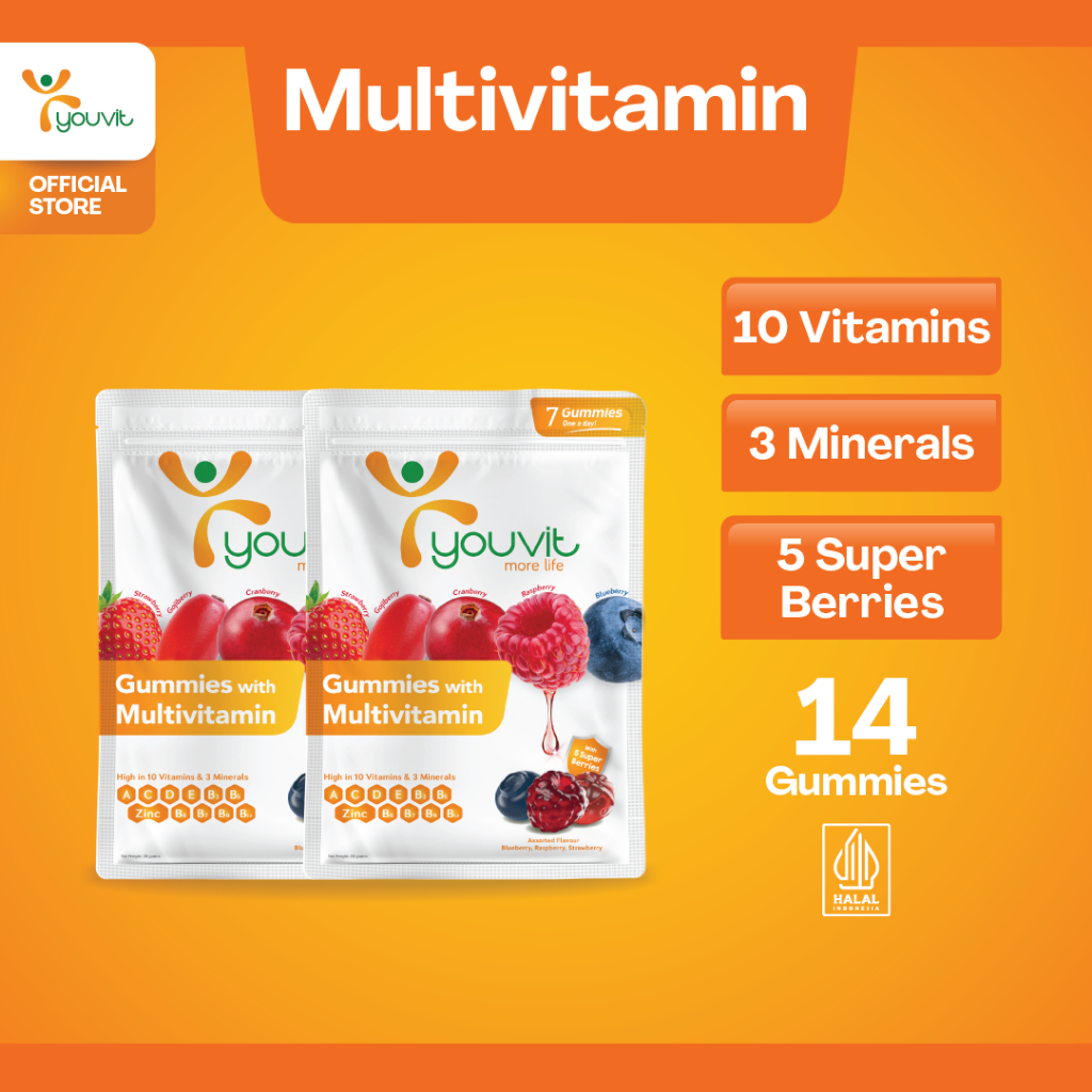 Youvit Adults Multivitamin Gummy14 Days (14 Pcs) dengan Vitamin C ...