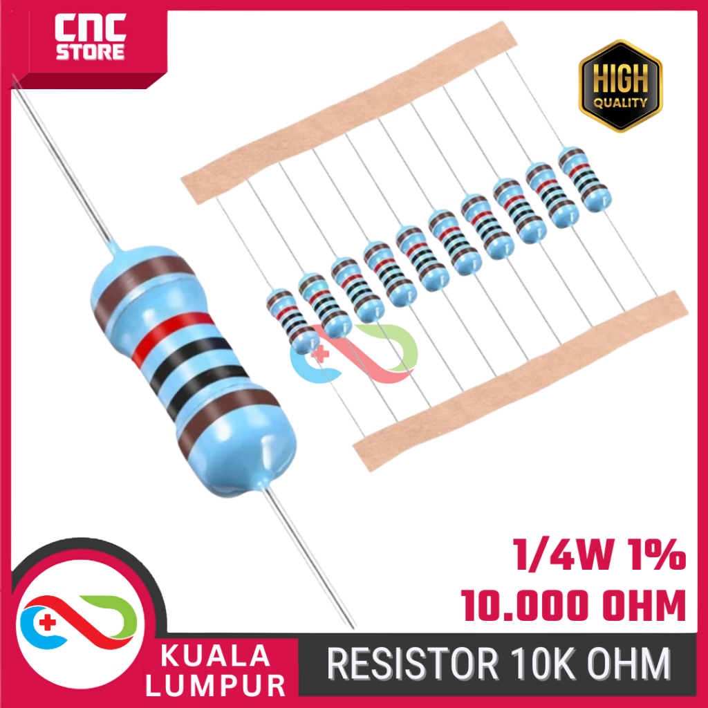 10x 10K Ohm 1/4W Metal Film Resistors – Precision 10KΩ Resistors for ...