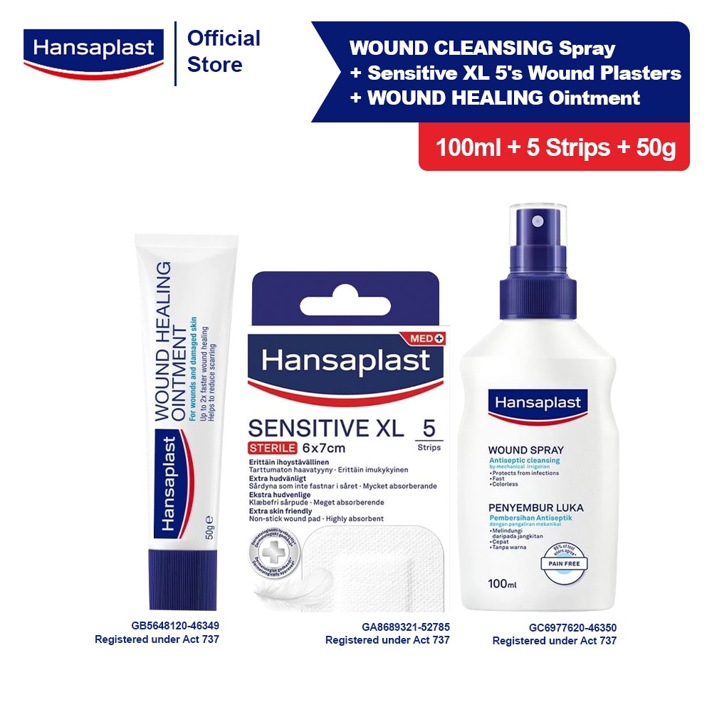 [First Aid Bundle Kit] Hansaplast Wound Spray 100ml + Sensitive XL 5's ...