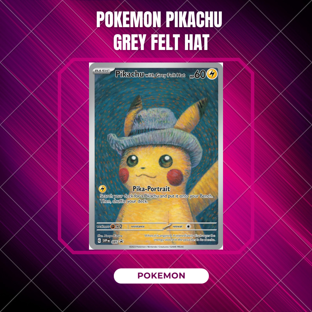 POKEMON VAN GOGH PIKACHU GREY FELT HAT | UNSEALD CARD | Shopee Malaysia