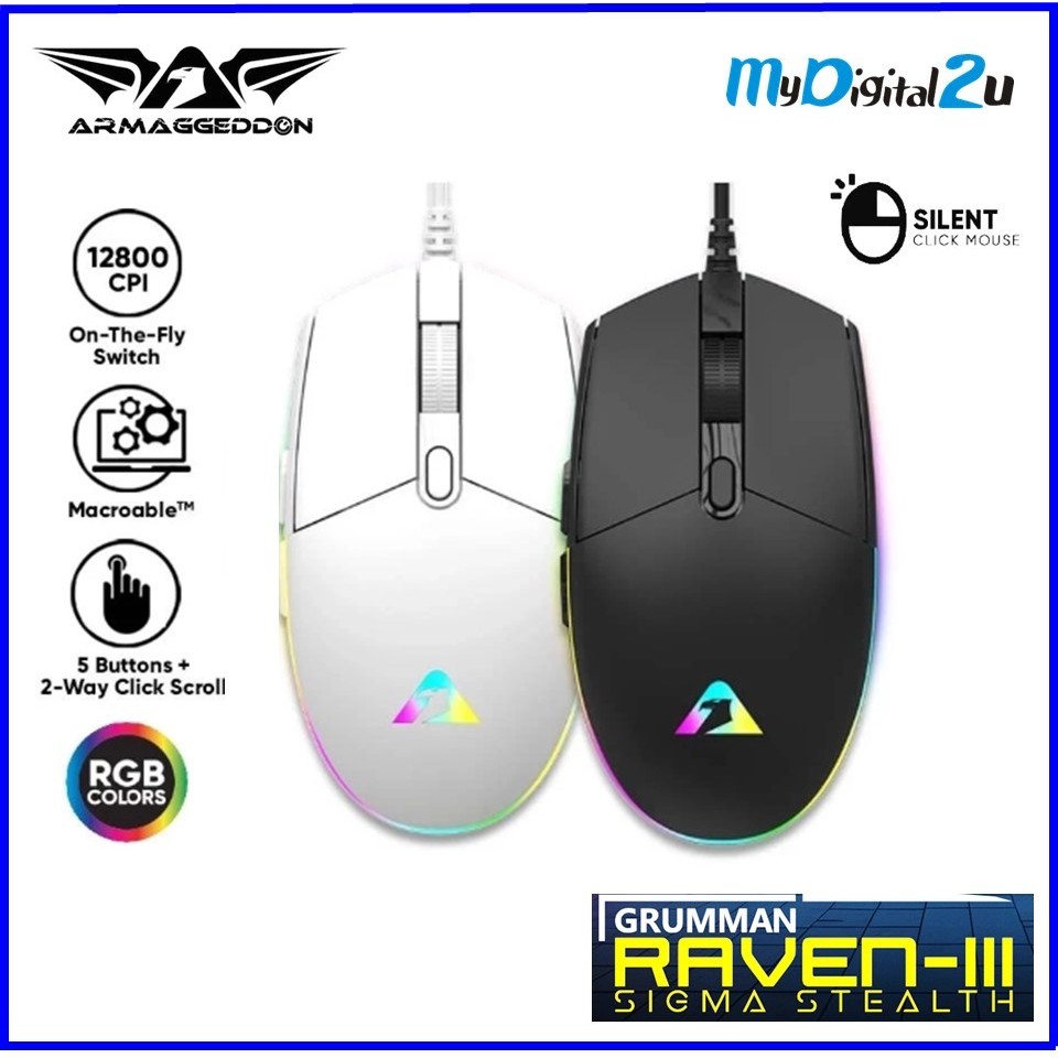 Armaggeddon Raven 3 Sigma Stealth Wired RGB Silent Gaming Mouse /12800 ...