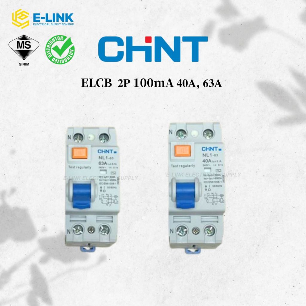 CHINT ELCB / RCCB 2P 40A 63A 100mA Residual Current Circuit Breaker ...
