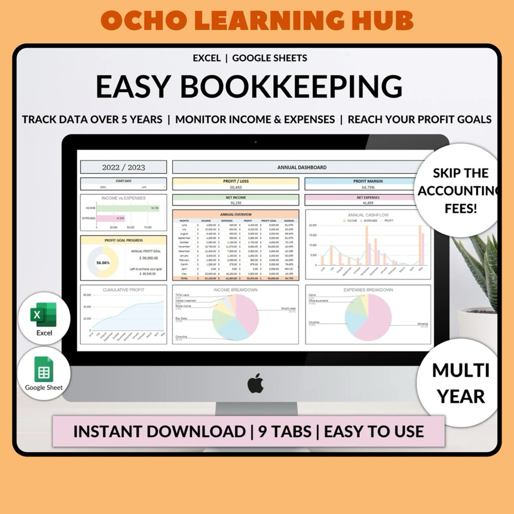 Easy Bookkeeping Google Sheets & Excel Small Business | Expense, Bill ...