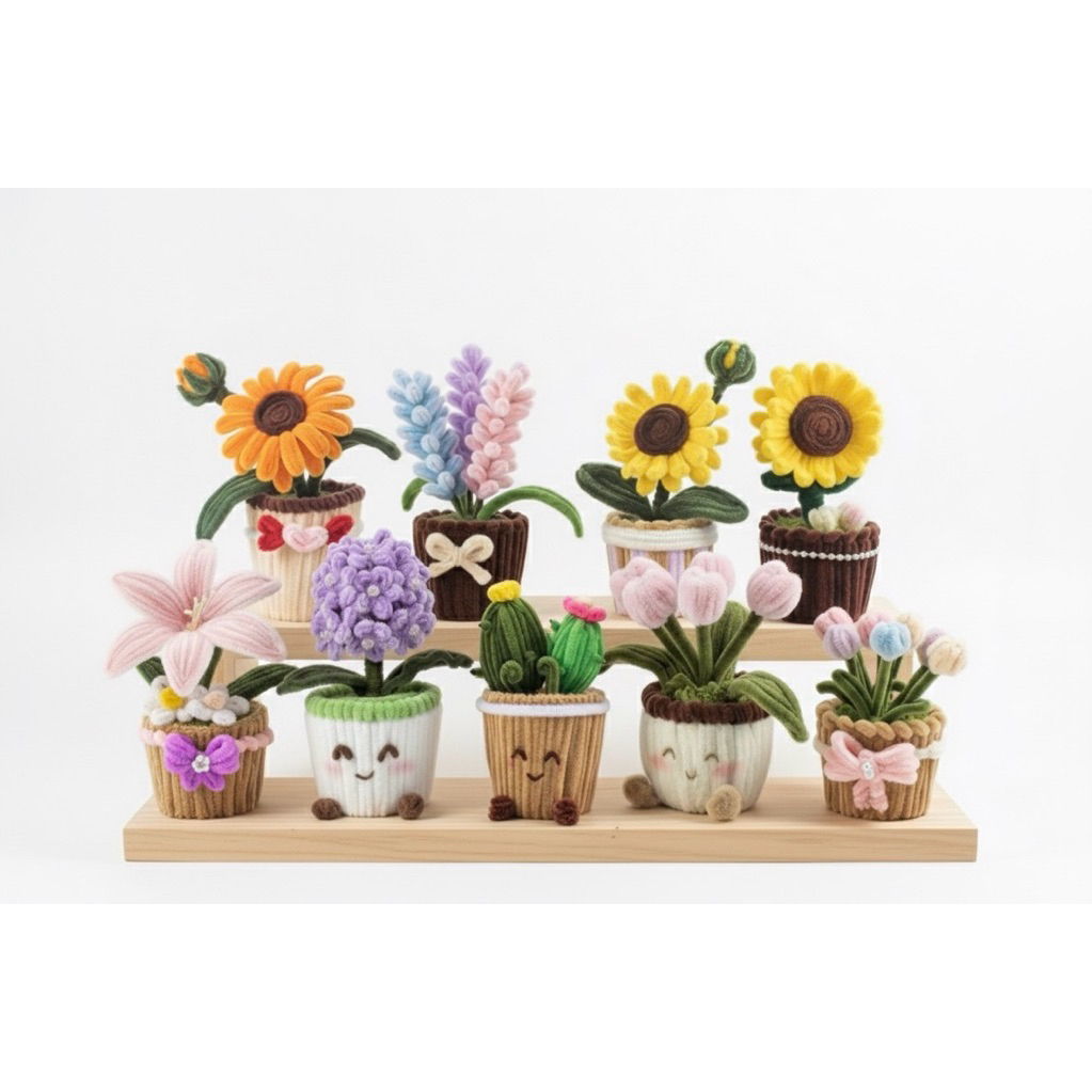 Mini Velvet Wire Flower Pot | Handmade Chenille Stem Floral Decor ...