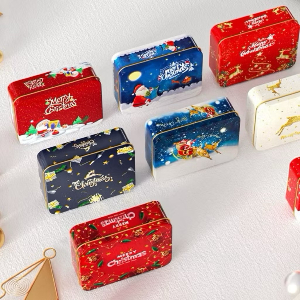 Christmas Gift Packing Box Square Metal Tinning Can Set Candy Box ...