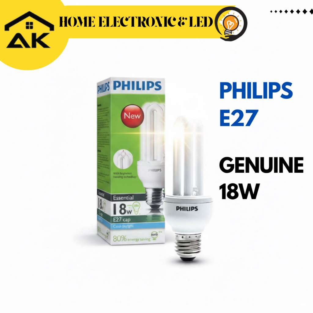 PHILIPS 18W BULB ENERGY SAVING ESSENTIAL 3U PLCE TUBE E27 DAYLIGHT ...