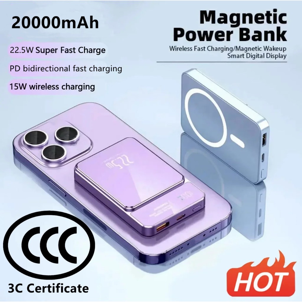 3C Approved 20000mah Magnetic Wireless Power Bank 22.5W Qi Wireless ...
