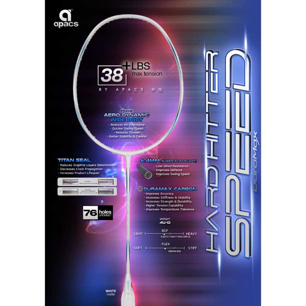 APACS Badminton Racket HARD HITTER (POWER/SPEED/CONTROL) (100% ORIGINAL ...