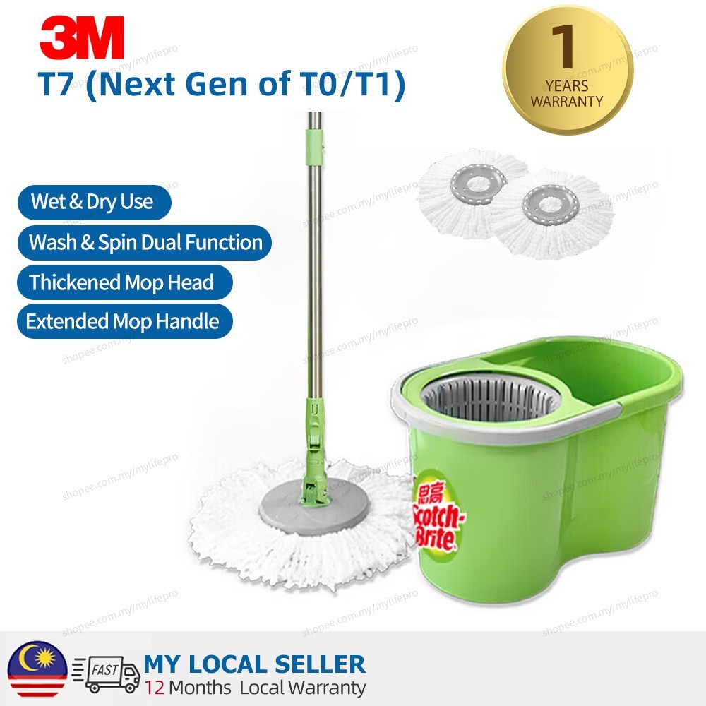 3M Scotch-Brite T7 Spin Mop Set | Next Gen of T0/T1 | Dual-Drive Wash ...