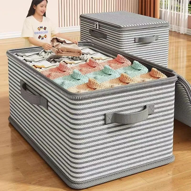 220L Foldable Clothes Storage Box With Zipper Clothes Wardrobe ...
