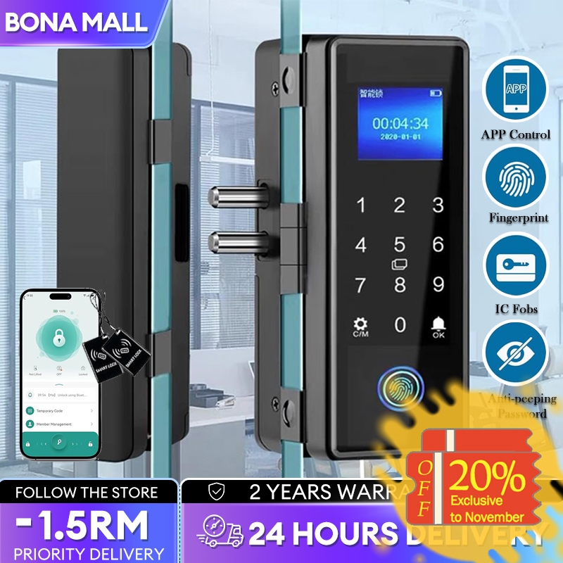 Smart door lock A16 Glass Door No punching required Remote Fingerprint ...